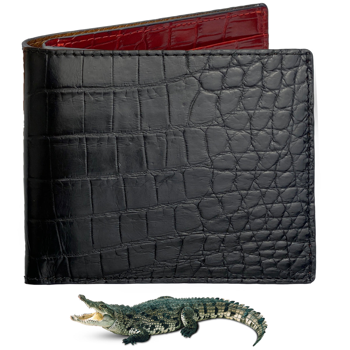 Black Red Double Side Alligator Slim Bifold Wallet For Men – Vinacreations