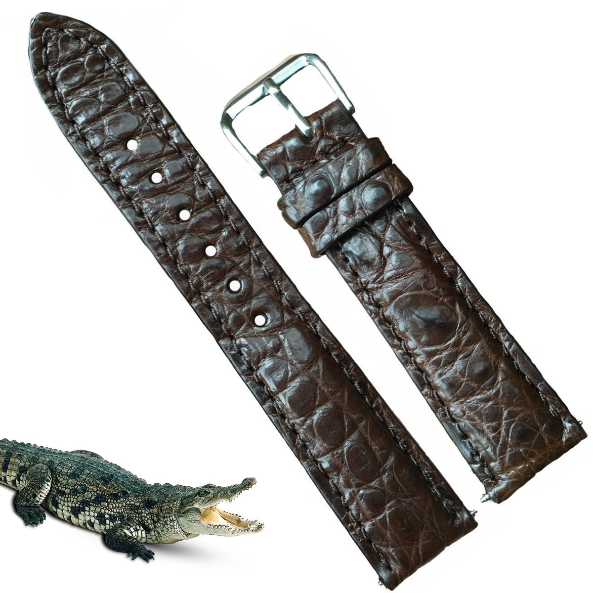 Genuine Alligator Leather Watch Band - Handmade Watch Strap For Men ...