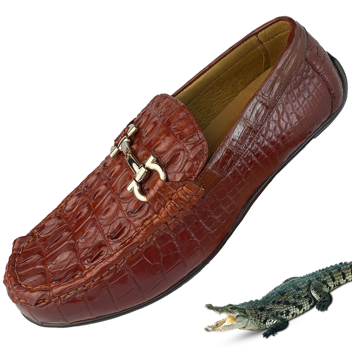 Light Brown Hornback Alligator Leather Casual Loafers For Men ...