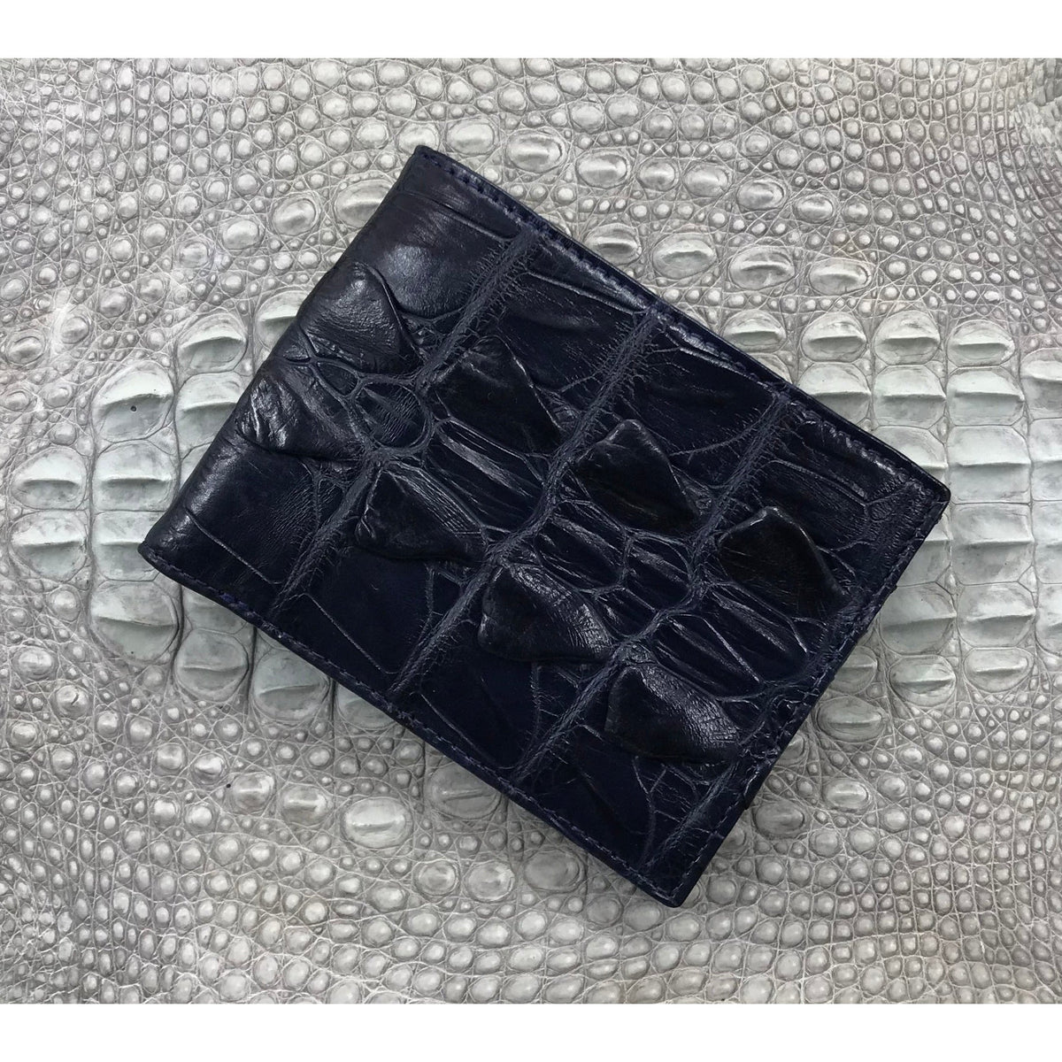 Best Genuine Navy Blue Leather Alligator Bifold Wallet RFID Blocking ...