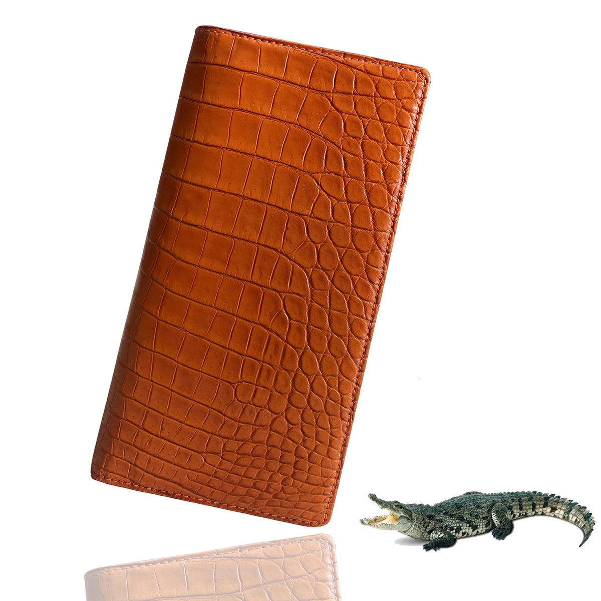 Carrot Orange Alligator Double Side Leather Bifold Long Wallet For Men ...