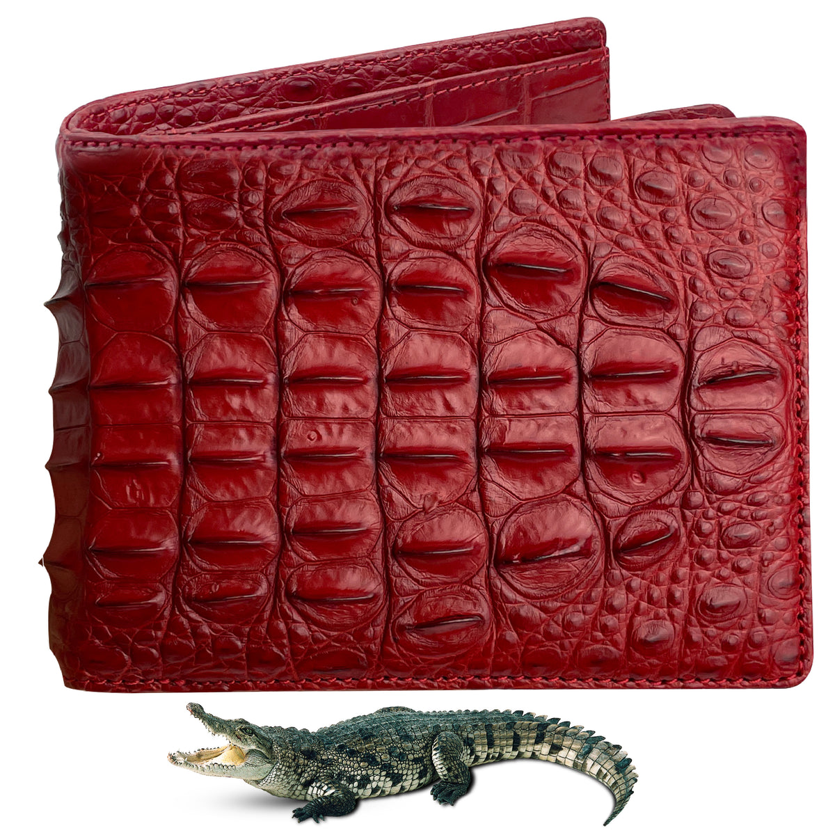 Real Mens Red Double Side Alligator Leather Wallet RFID Blocking ...