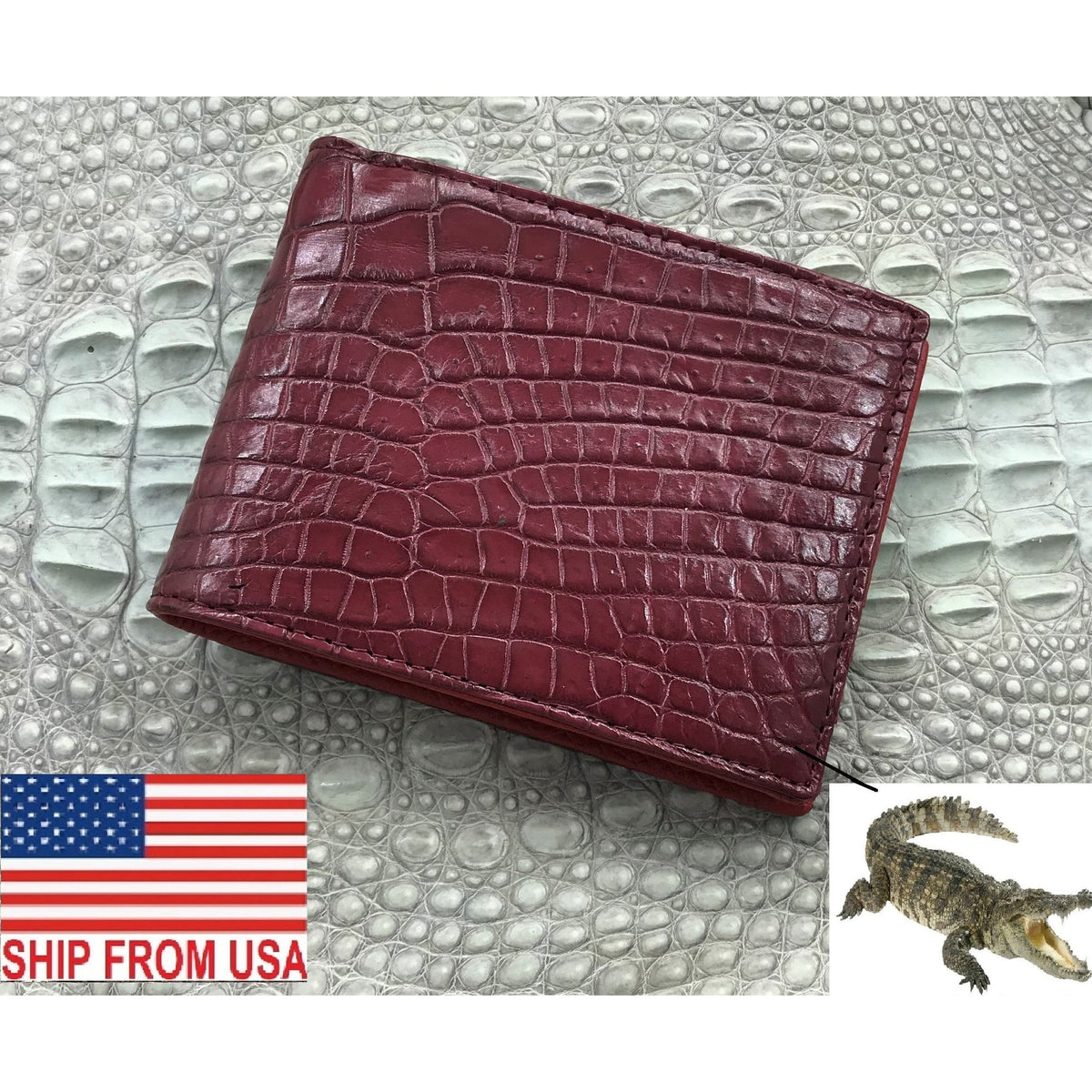 Best Genuine RedBurgundy Leather Alligator Bifold Wallet RFID Blocking ...